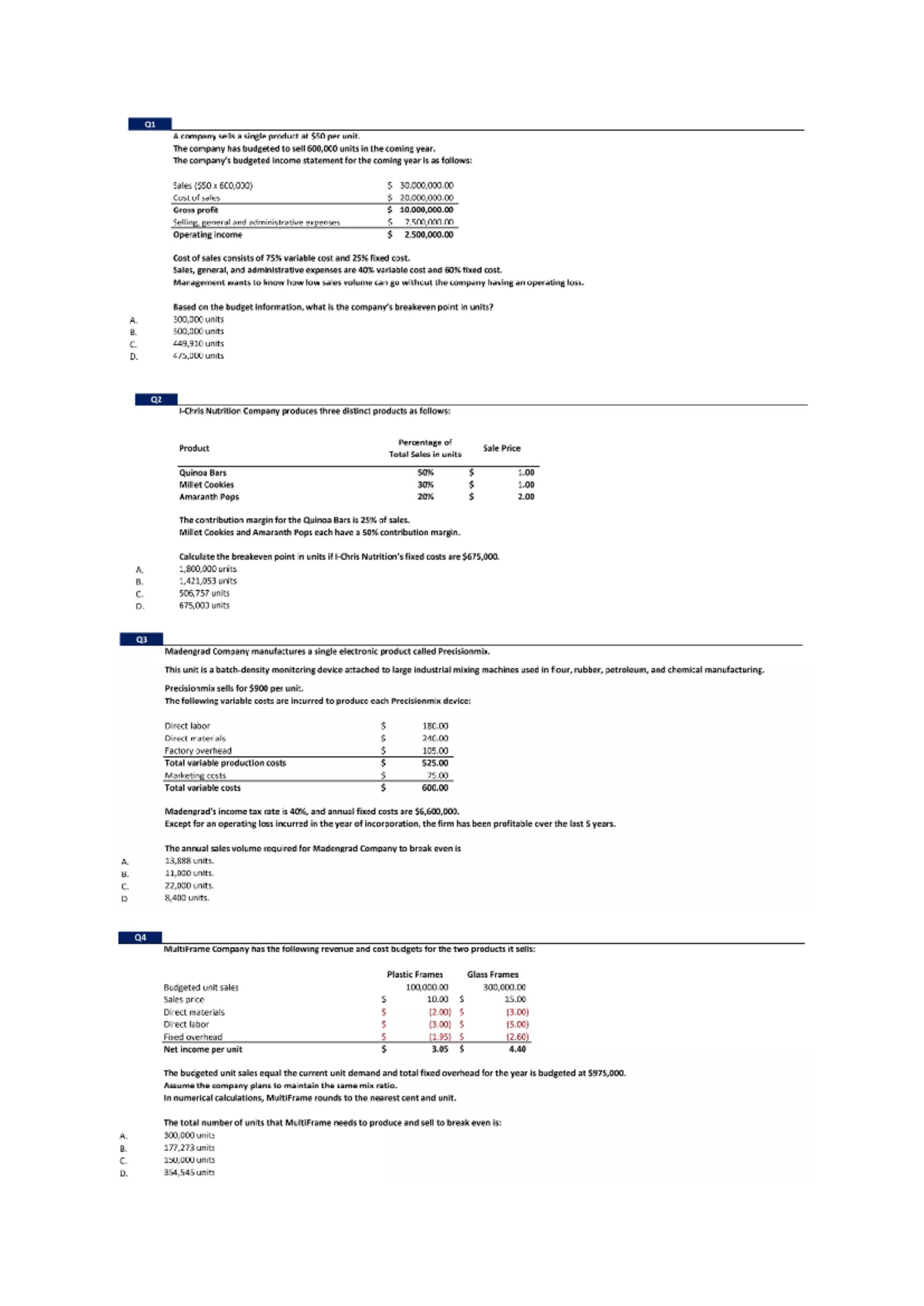 CMA - P2 - Decision analysis - CVP - Auditing - Studocu