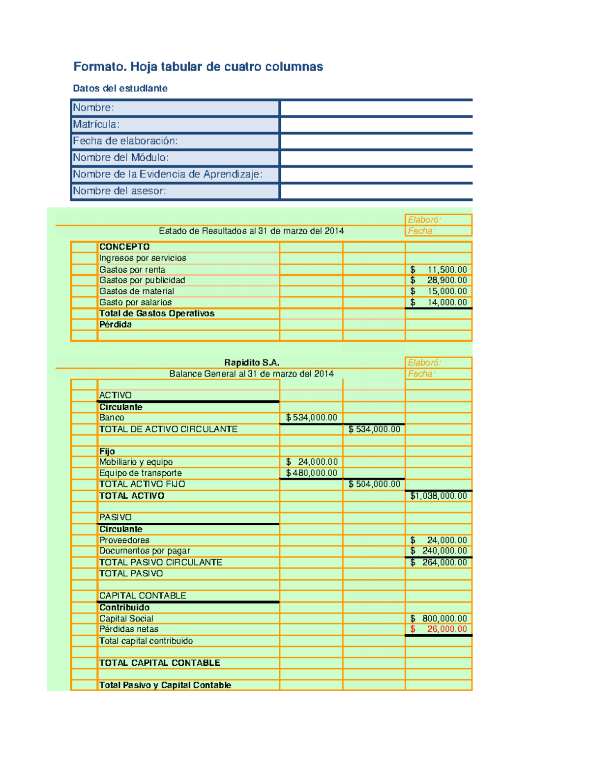 Estados Financieros pdf - Formato. Hoja tabular de cuatro columnas Elaboró: Fecha: CONCEPTO ...