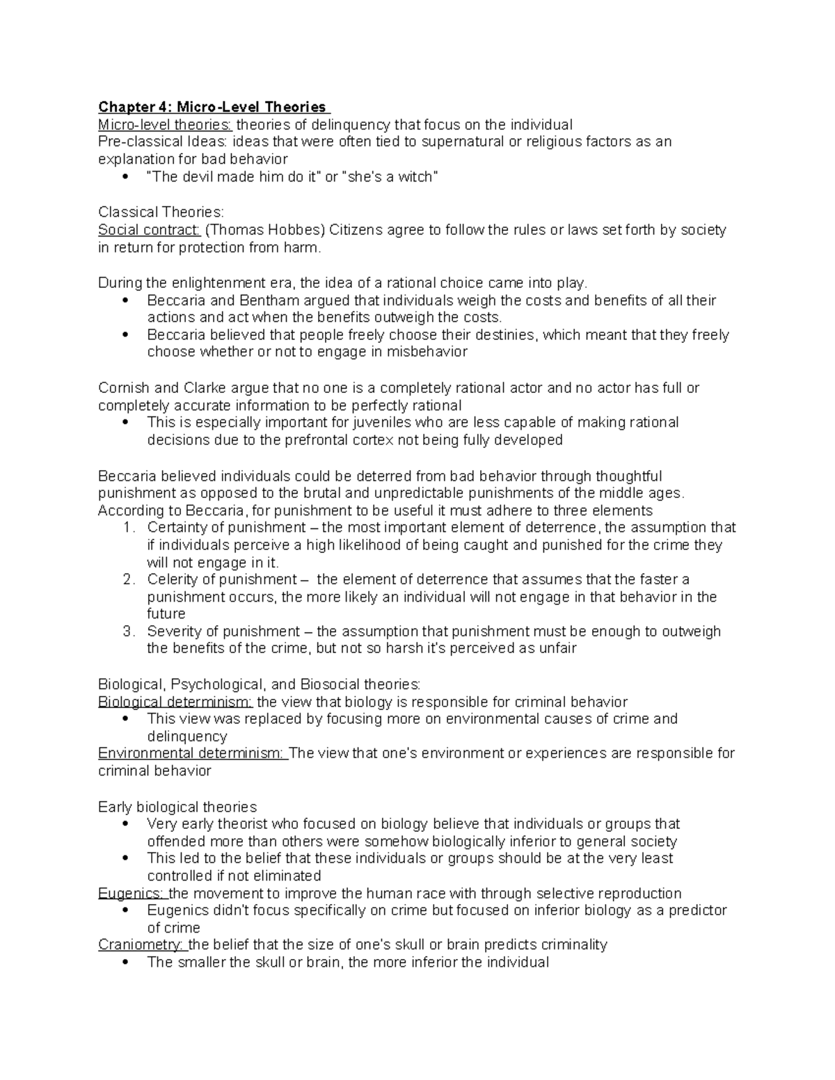 Delinquency Ch 4 reading notes - Chapter 4: Micro-Level Theories Micro ...