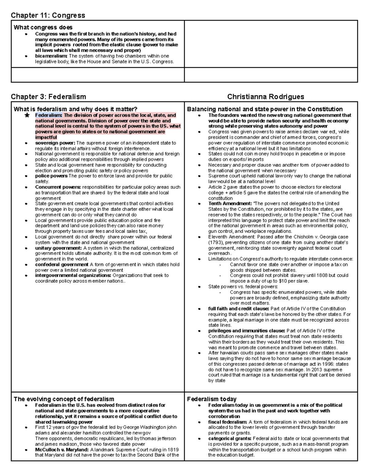 Chapter 3 onepager - Chapter 11: Congress What congress does Congress ...