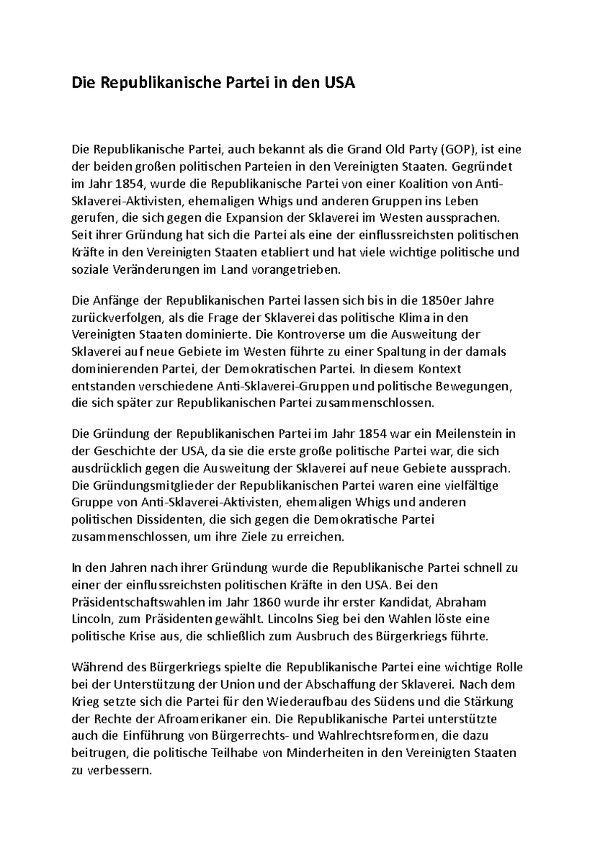 Die Republikanische Partei in den USA - Gegründet im Jahr 1854, wurde ...