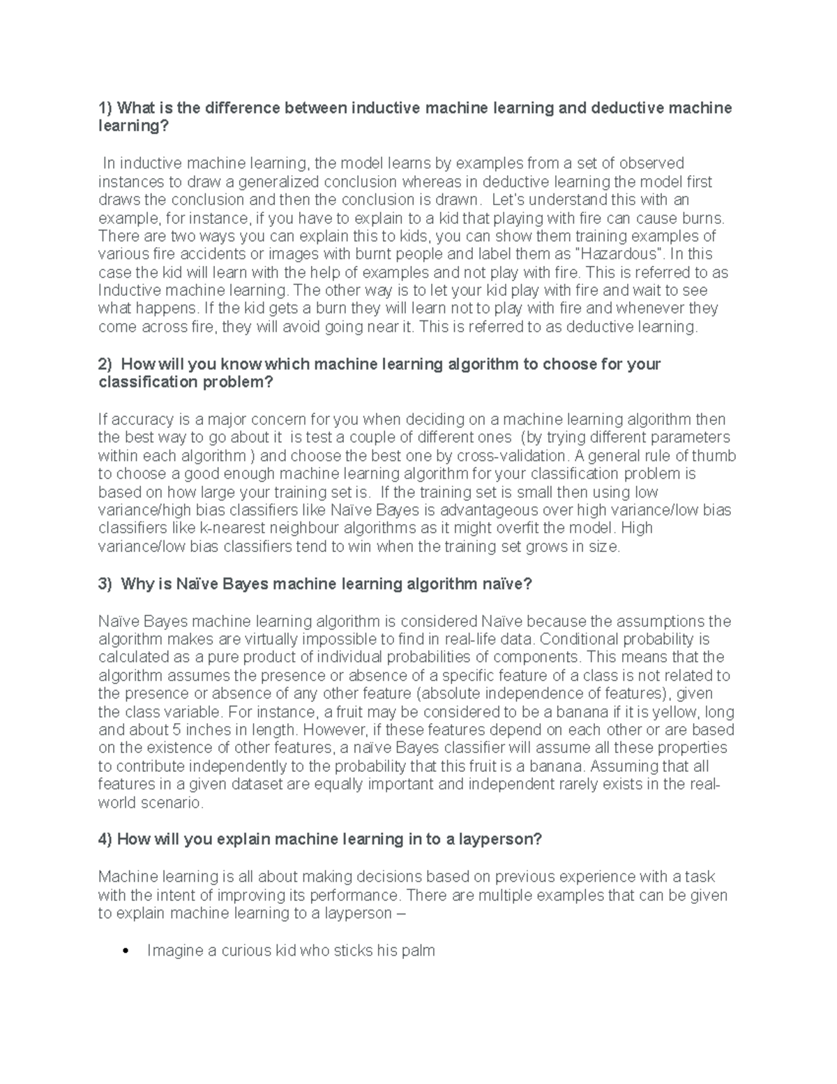 Machine learning interview - What is the difference between inductive machine learning and ...