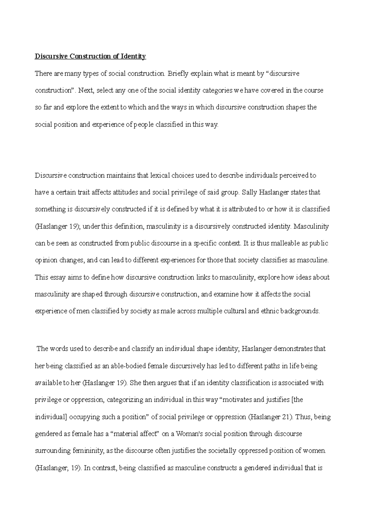 MULT10014 Assignment 2 - Discursive Construction of Identity There are ...