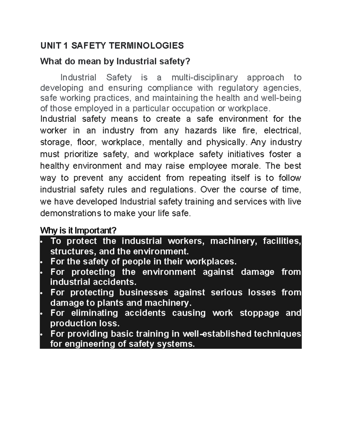 UNIT I safety term - UNIT 1 SAFETY TERMINOLOGIES What do mean by ...
