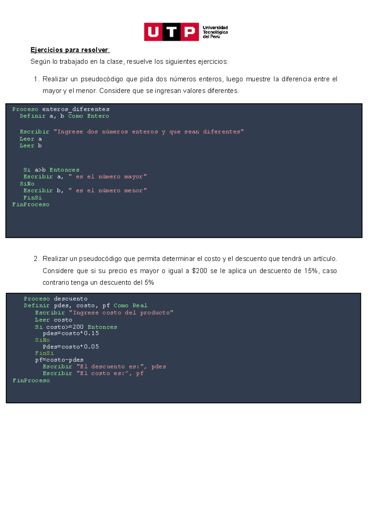 S07.s1 - Estructura condicional doble - Ejercicios para resolver: Según ...