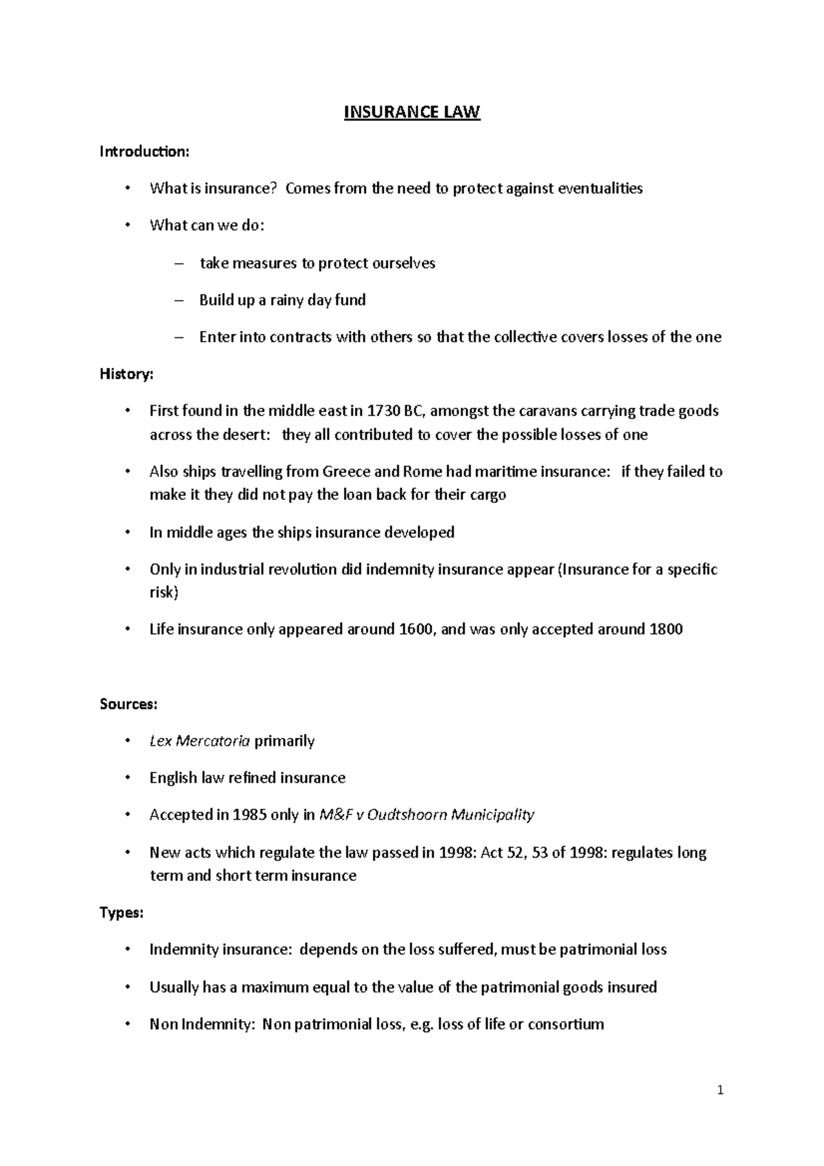 Insurance LAW Lecture Notes - INSURANCE LAW Introduction: - What is ...