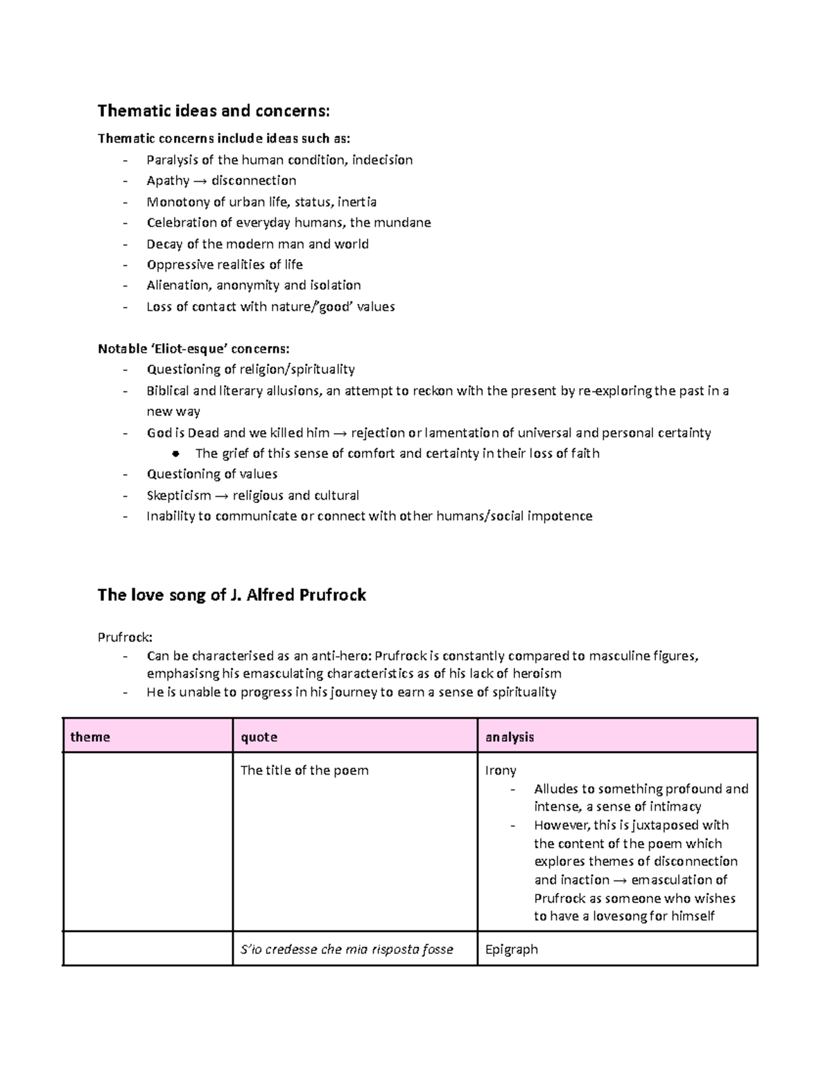 Module B notes - Thematic ideas and concerns: Thematic concerns include ...