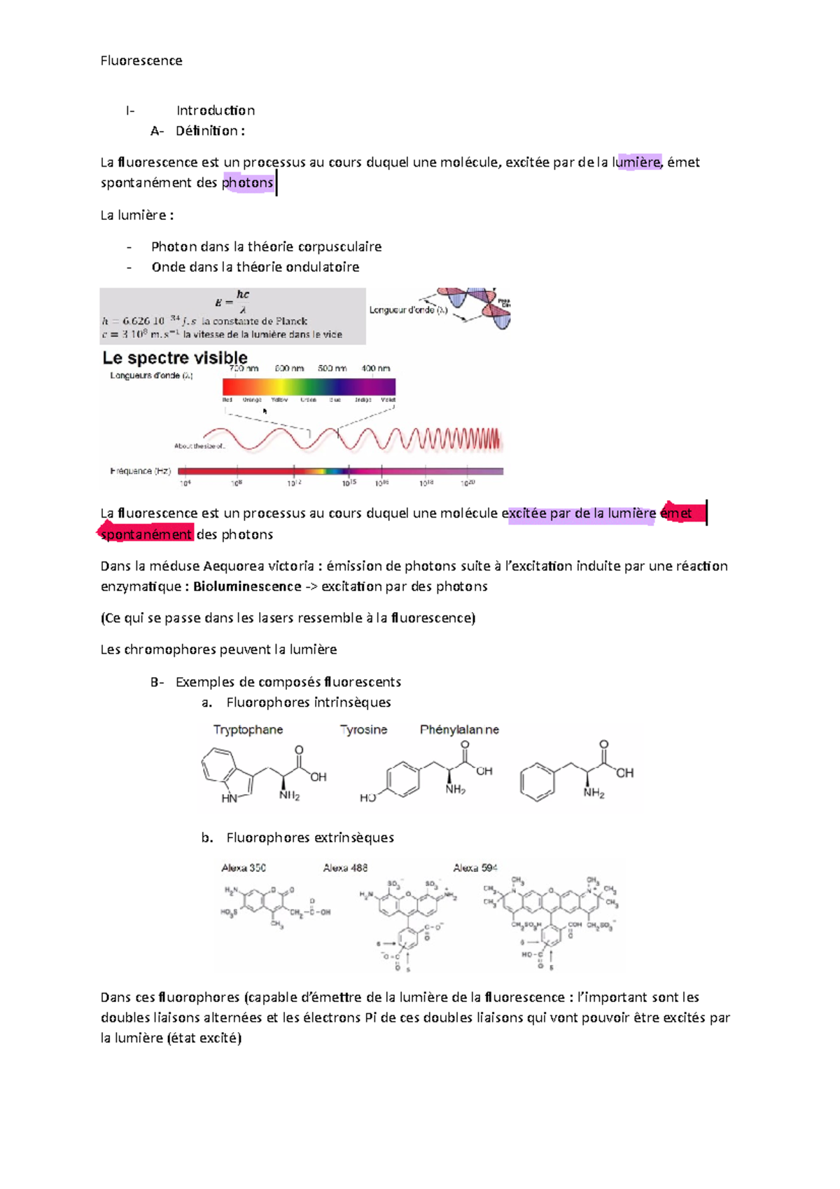 Fluorescence - Notes de cours 3 - I- Introduction A- Définition : La ...