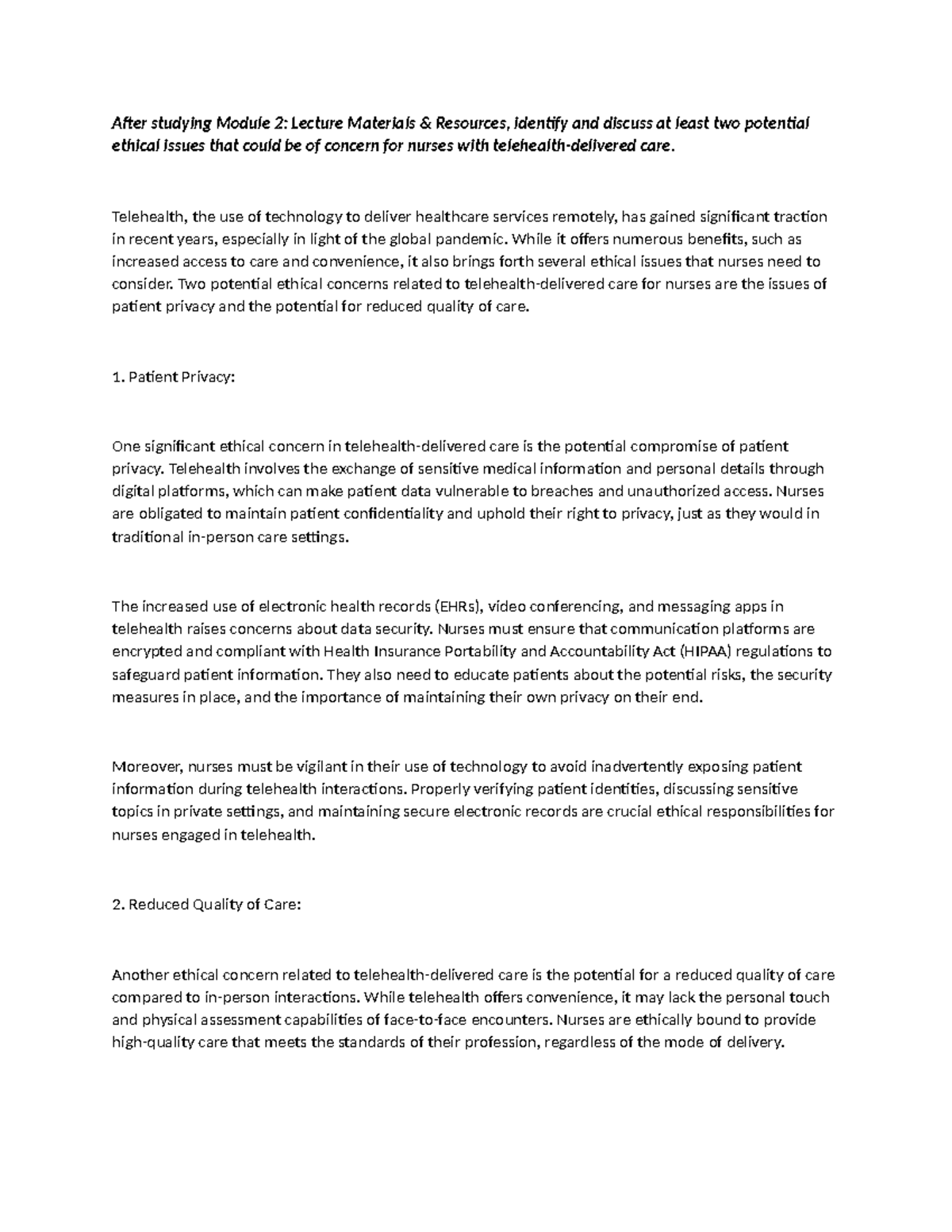D2 informatics - Discussion post - After studying Module 2: Lecture ...
