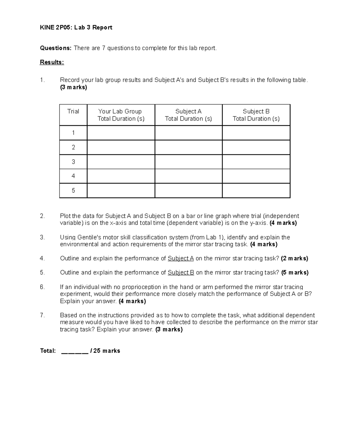 KINE 2P05 Lab 3 Outline - KINE 2P05: Lab 3 Report Questions: There are ...