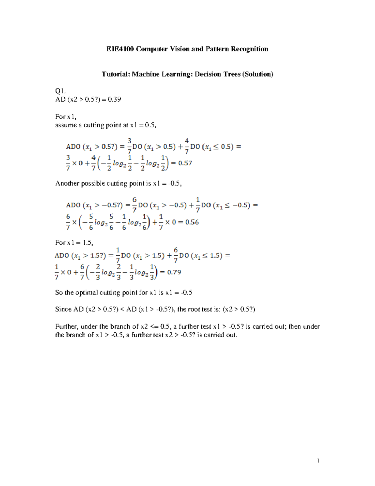 Decision tree and random forest tutorial solution - EIE4100 Computer Vision and Pattern ...