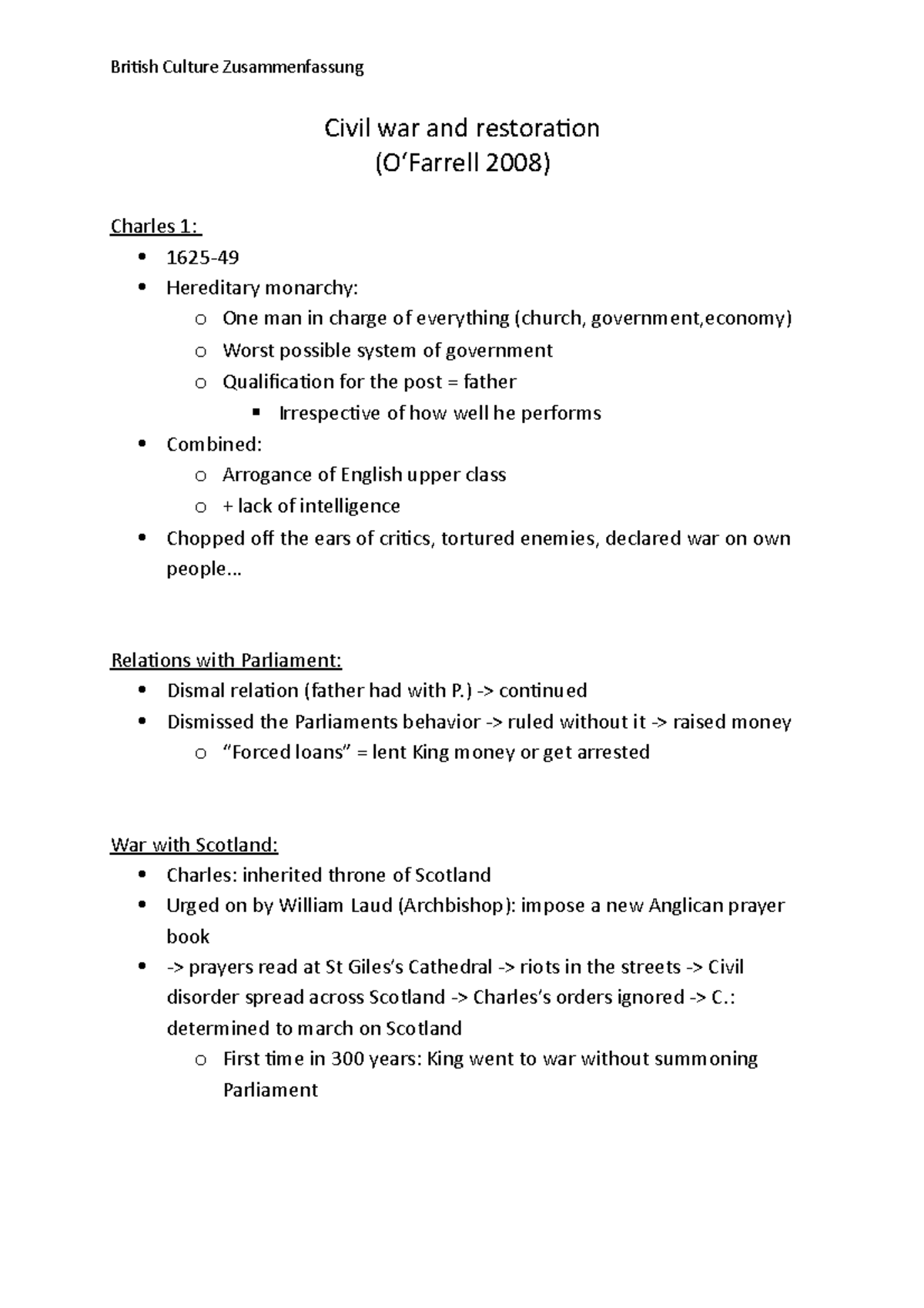 Civil war and restoration - Civil war and restoraion (O‘Farrell 2008 ...