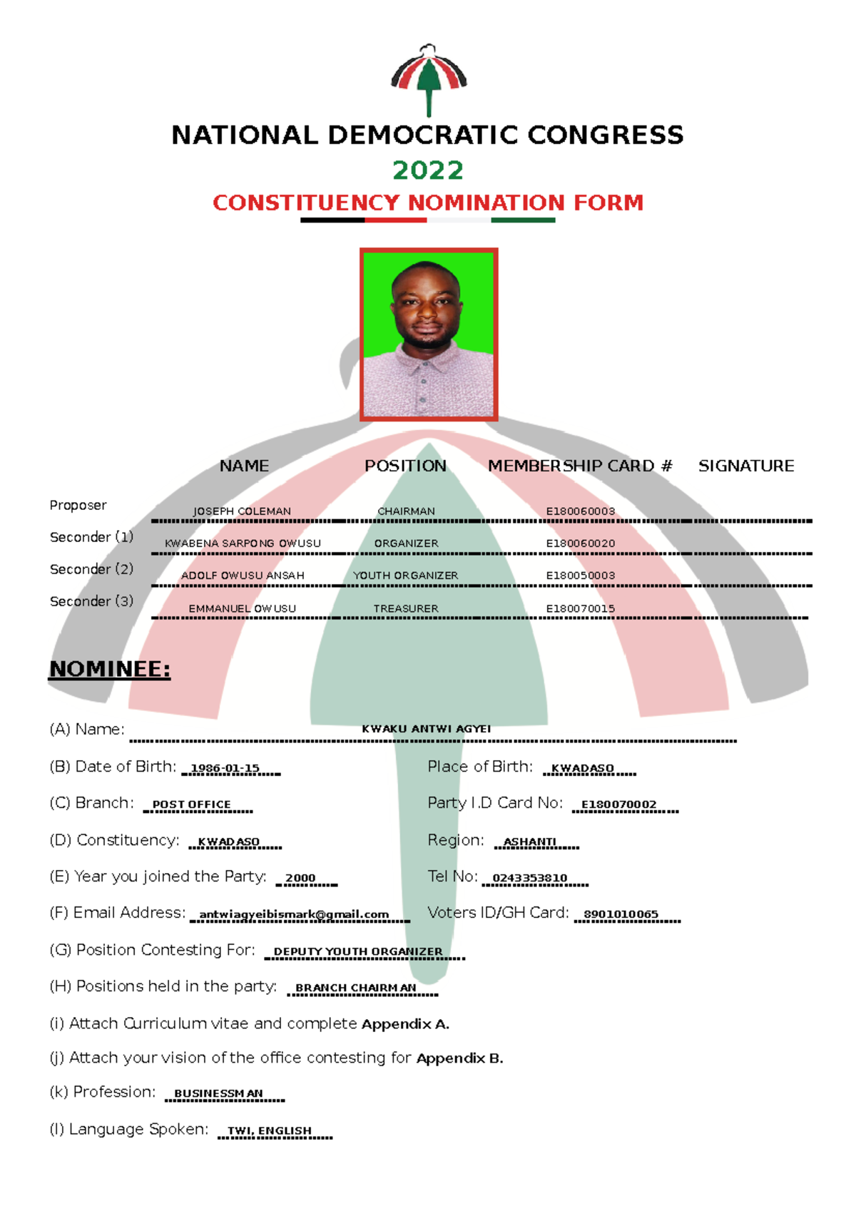 Nomination form - gsdfg - NATIONAL DEMOCRATIC CONGRESS 2022 ...