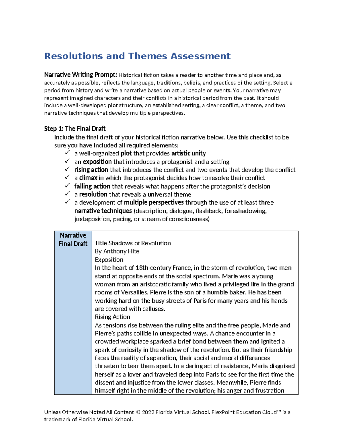 Resolutions and themes assess rubric - Resolutions and Themes ...