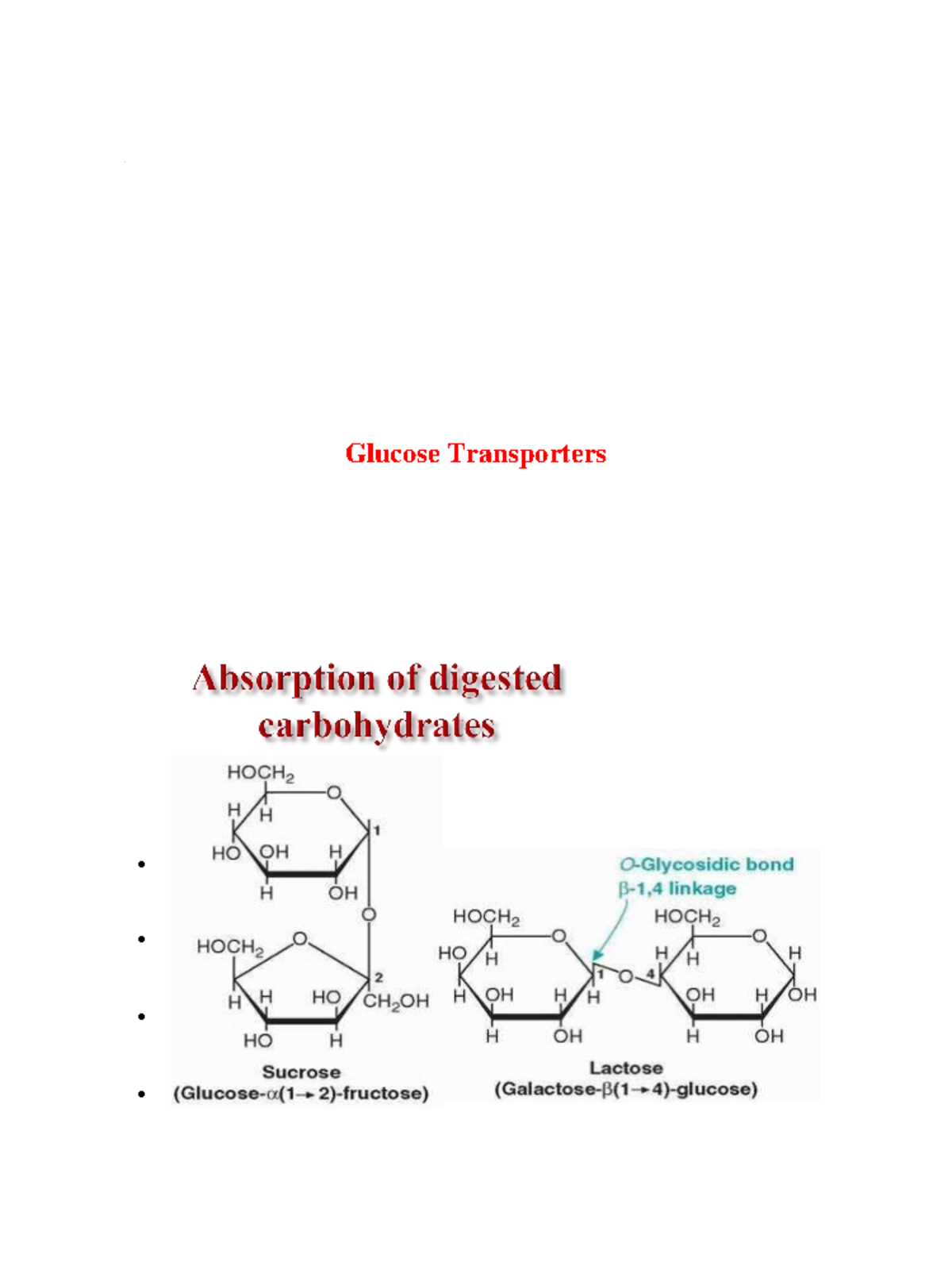 Glucose transport and lactose intelorance - • Glucose Transporters ...