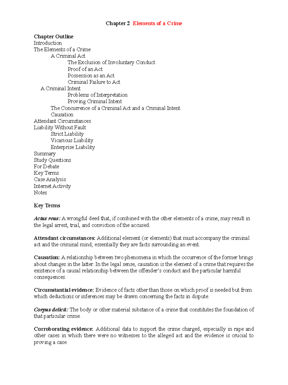 Ch02 Elements of a Crime - Chapter 2 Elements of a Crime Chapter ...