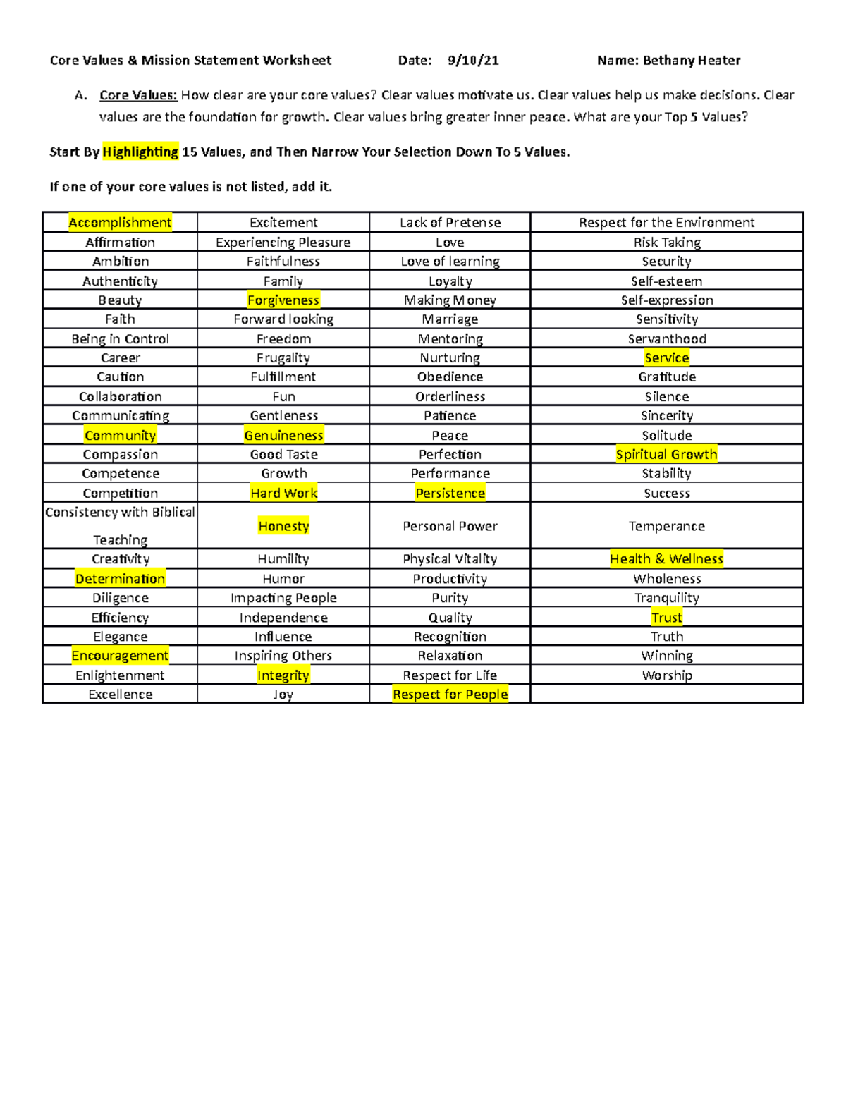 Nutrition - notes to help with test and has answers - Core Values ...