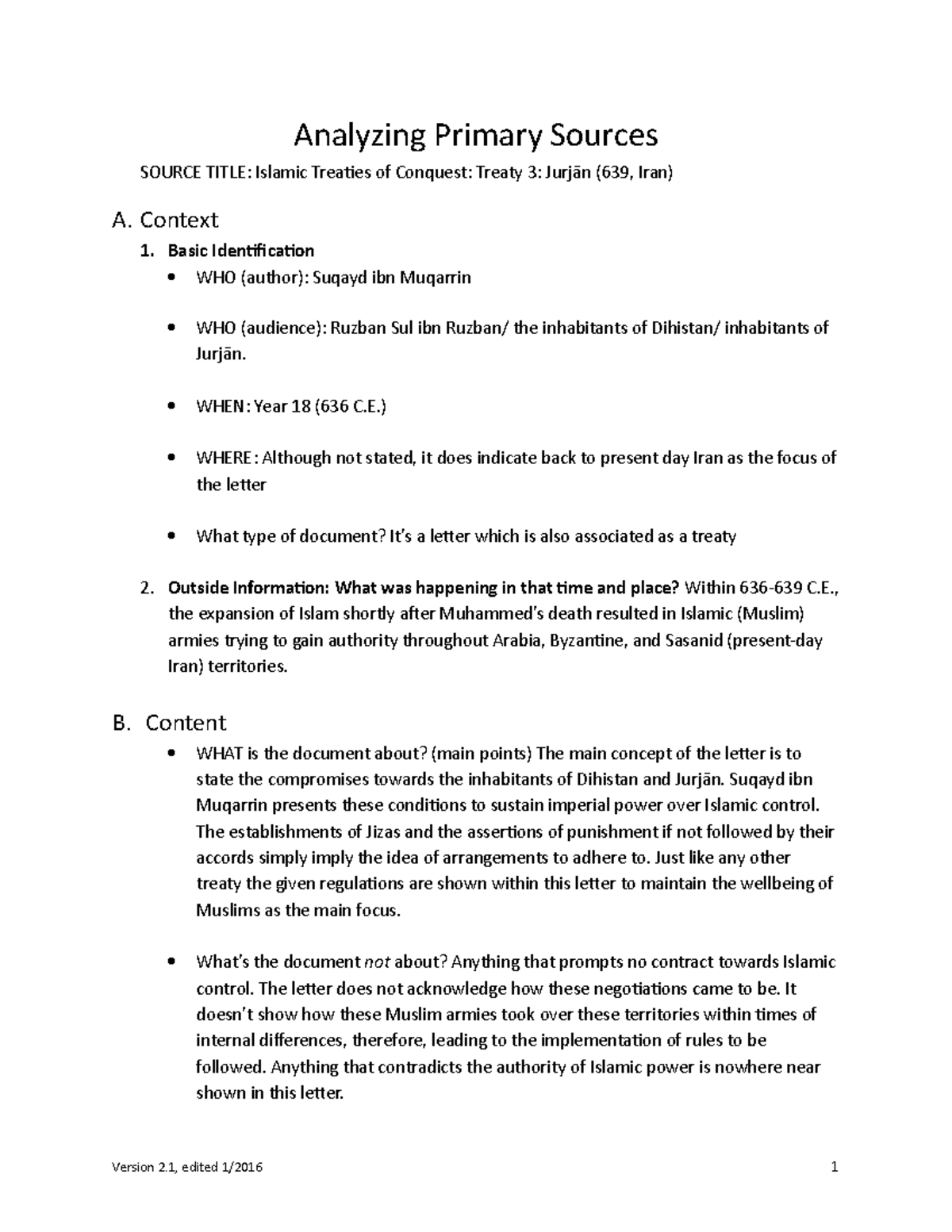 Analyzing Primary Sources 2 - Analyzing Primary Sources SOURCE TITLE ...