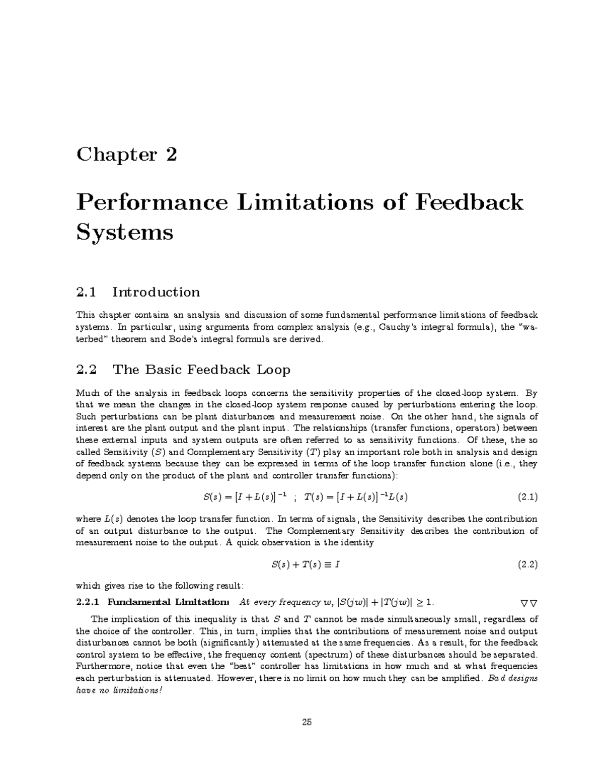Chapter 6 Peformance Limitation of Feedback Systems - Chapter 2 ...