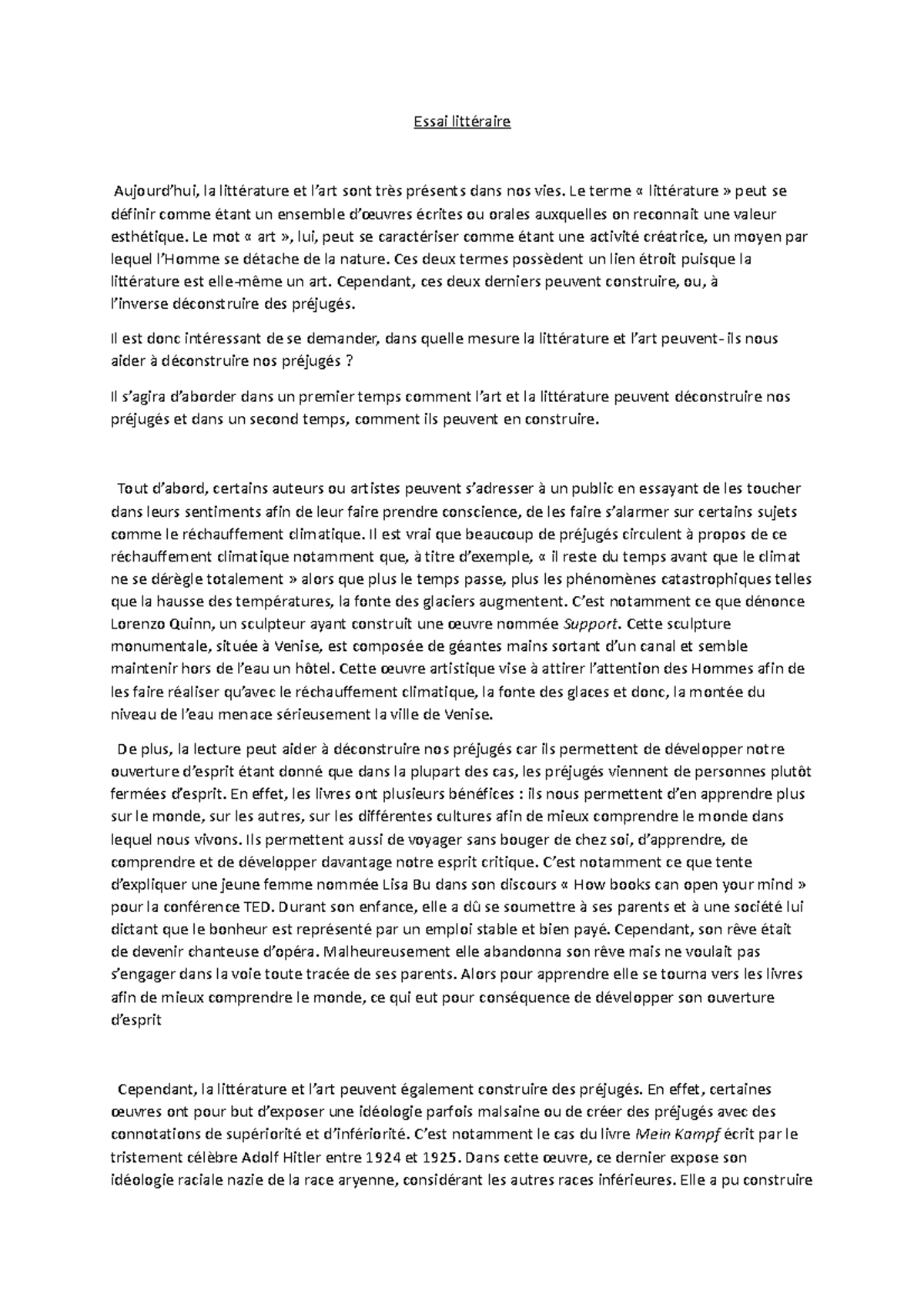 Essai littéraire - jsp - Essai littéraire Aujourd’hui, la littérature ...