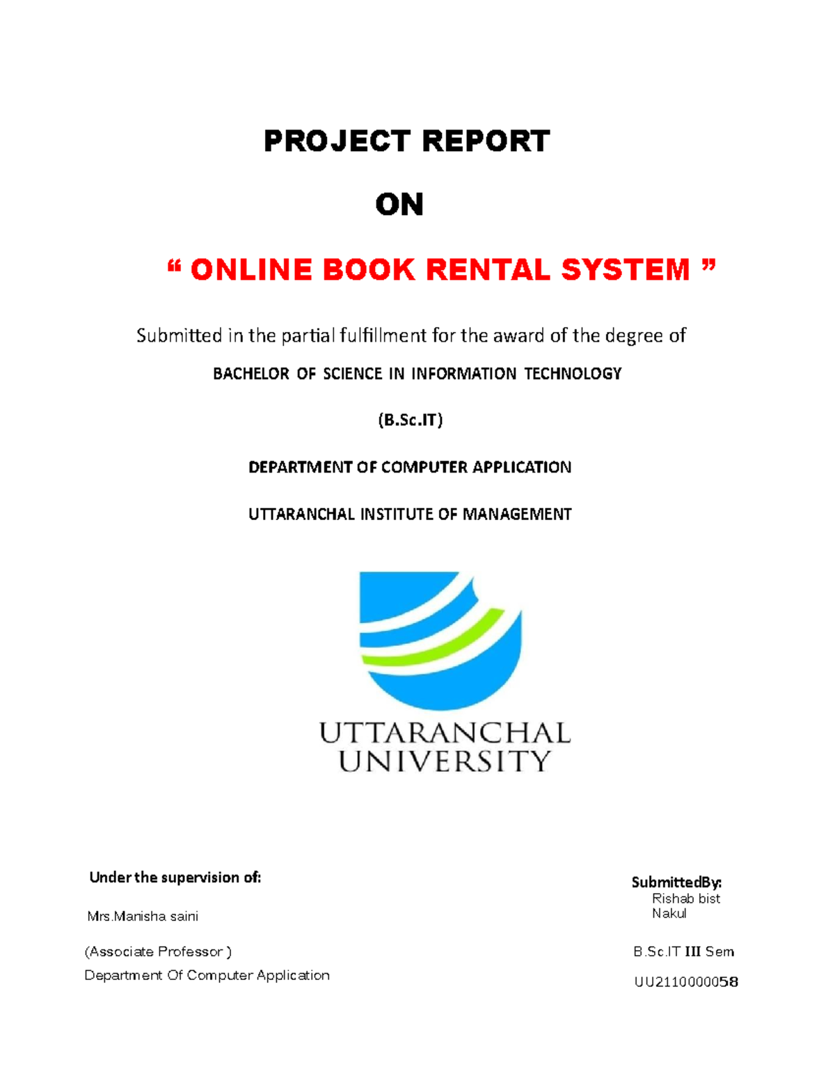 Project Repor 1 book rental system - PROJECT REPORT ON “ ONLINE BOOK ...