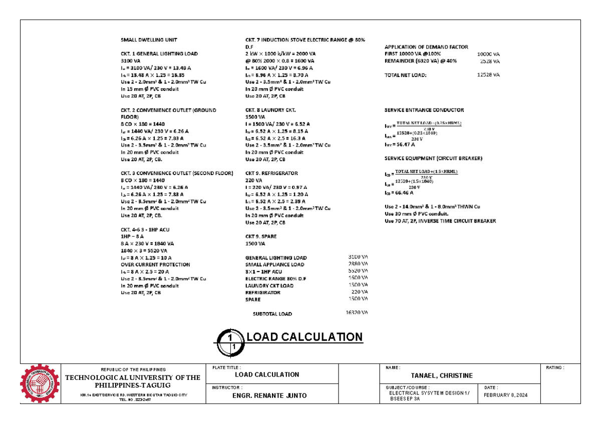 Load Calculation, Residential Occupancy - Bachelor of Science in ...
