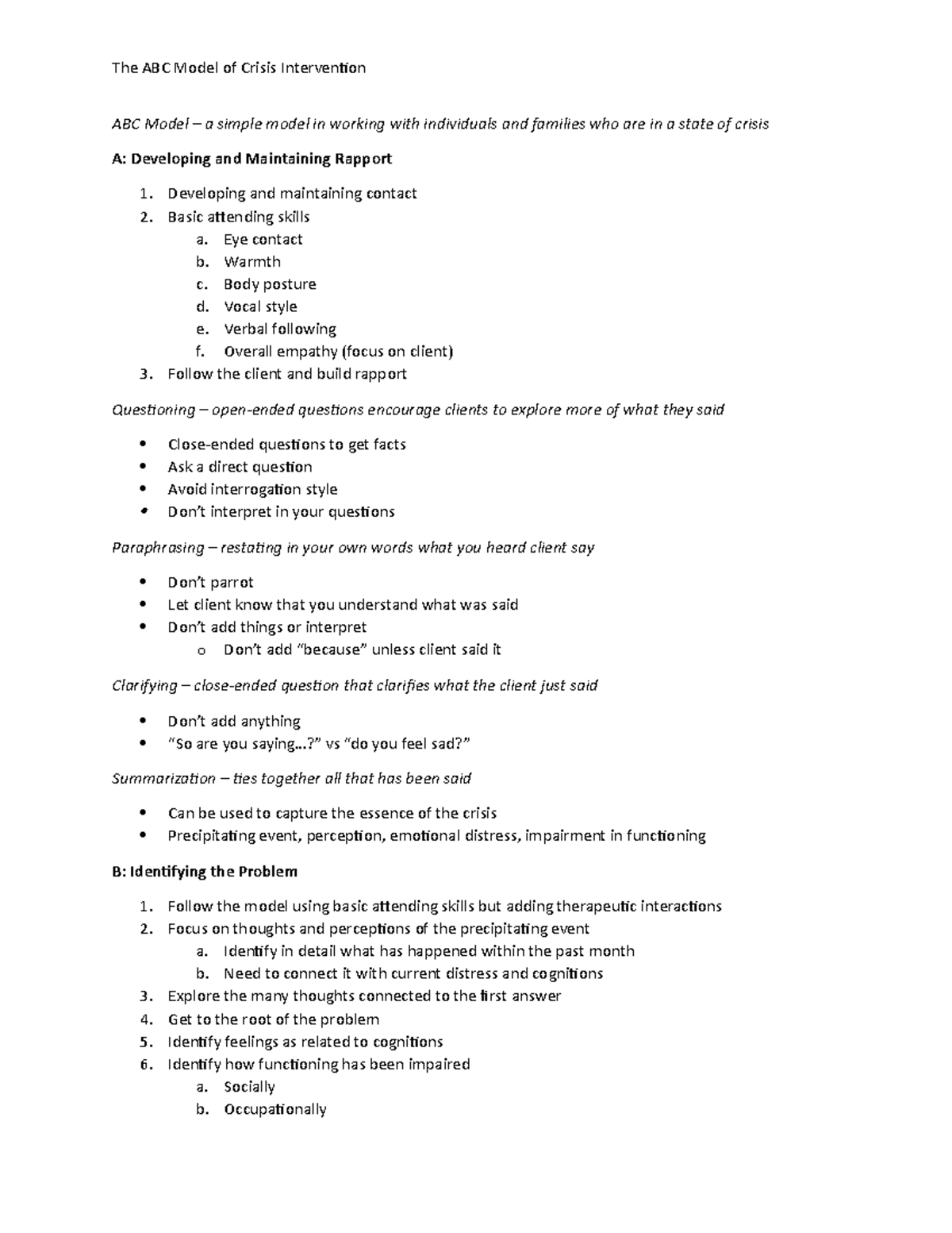 2020-crisis intervention(swk306)-week 5 notes - The ABC Model of Crisis ...