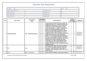 Demolition Risk Assessments - Project: Ref: Date of Assessment: Next ...