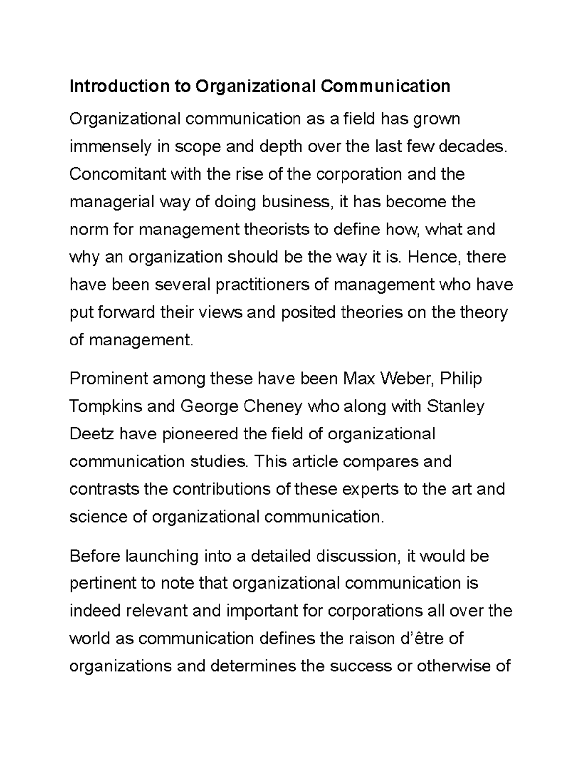 Introduction to Organizational Communication - Introduction to ...