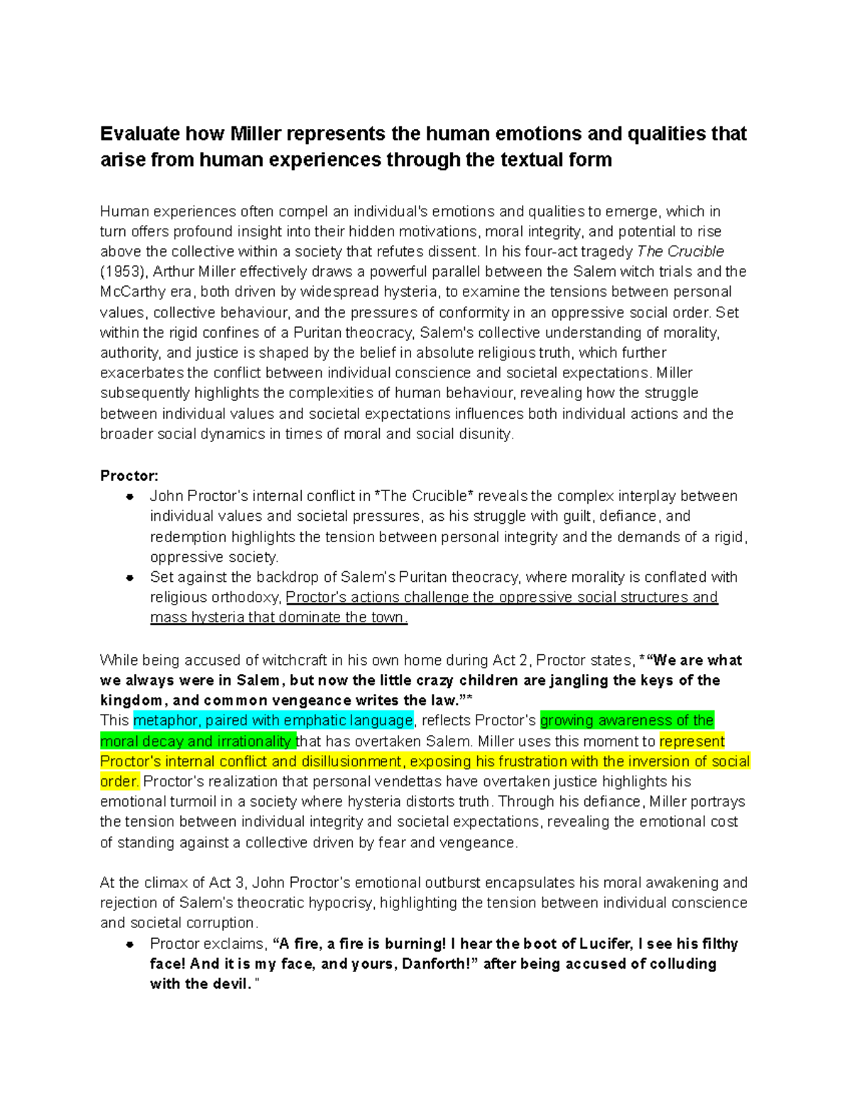 T1 Crucible essay- ENG-ADV - Evaluate how Miller represents the human ...