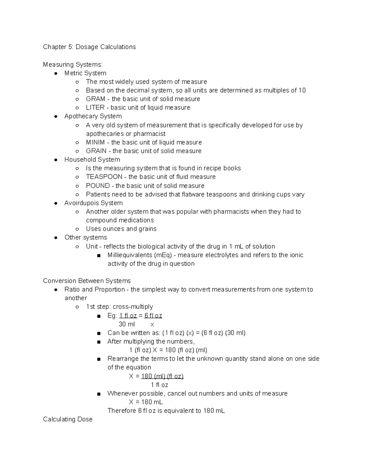 Chapter 5 Dosage Calculations - Chapter 5: Dosage Calculations ...