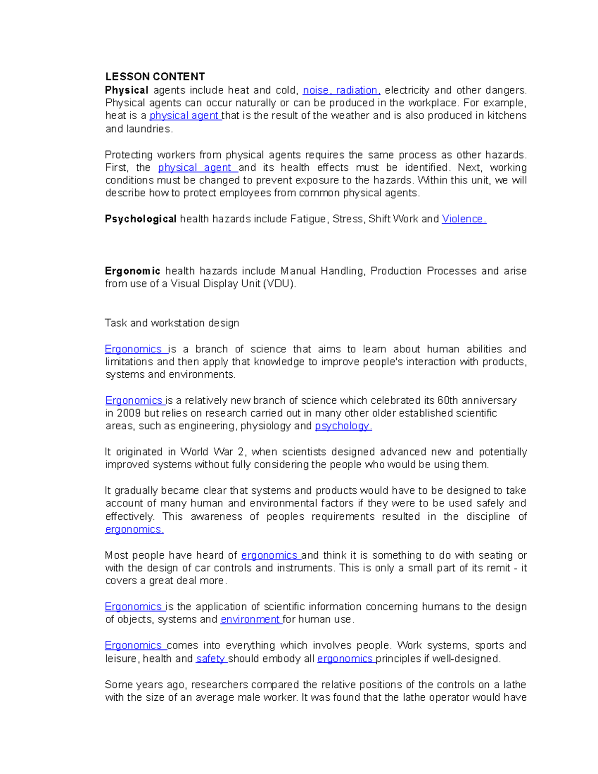 Construction Safety Health 45 - LESSON CONTENT Physical agents include ...