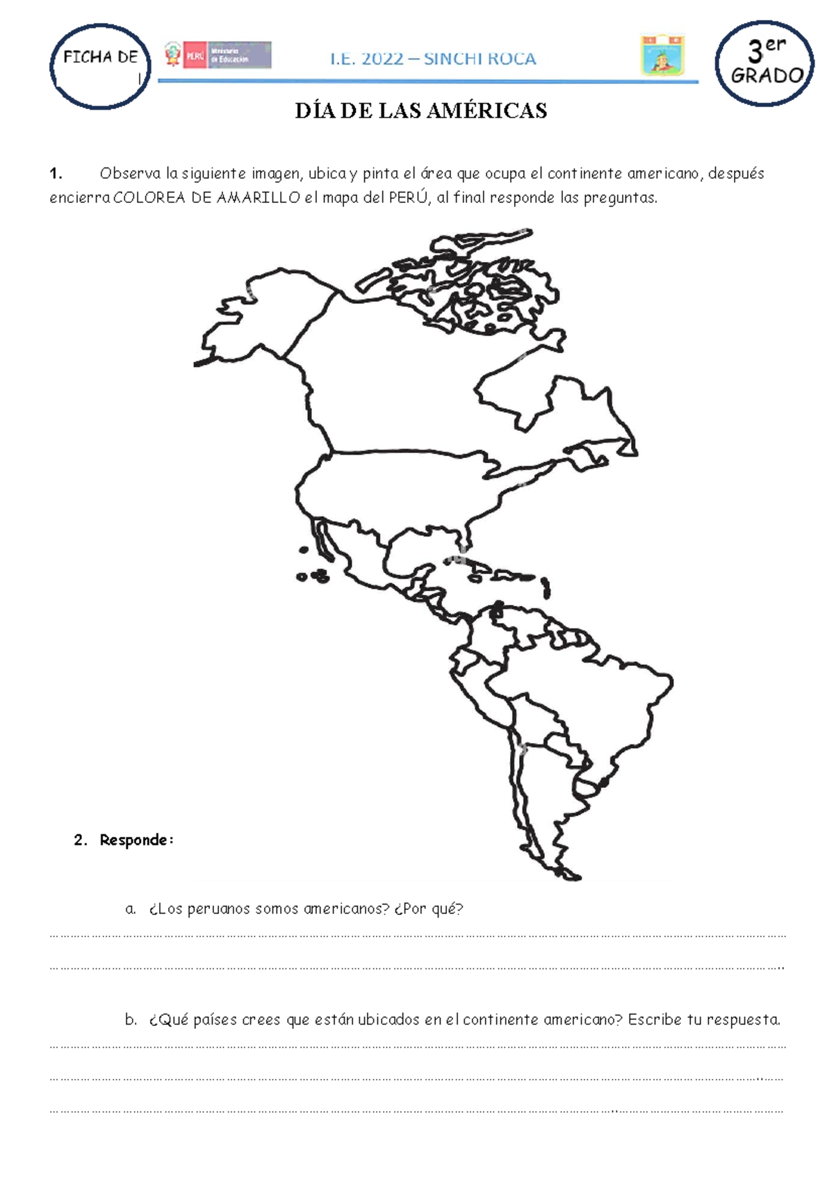 Ficha PL LAS Americas - DÍA DE LAS AMÉRICAS 1. Observa la siguiente ...
