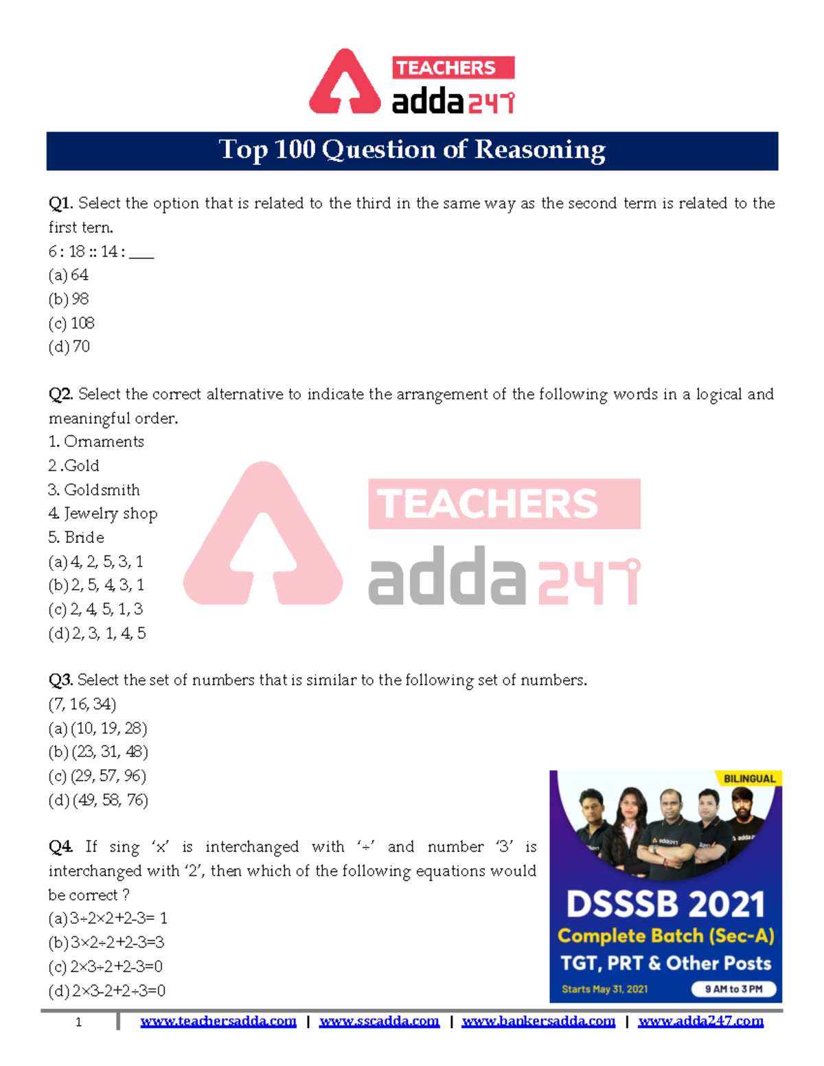 Top 100 Question of Reasoning - Top 100 Question of Reasoning Q1 ...