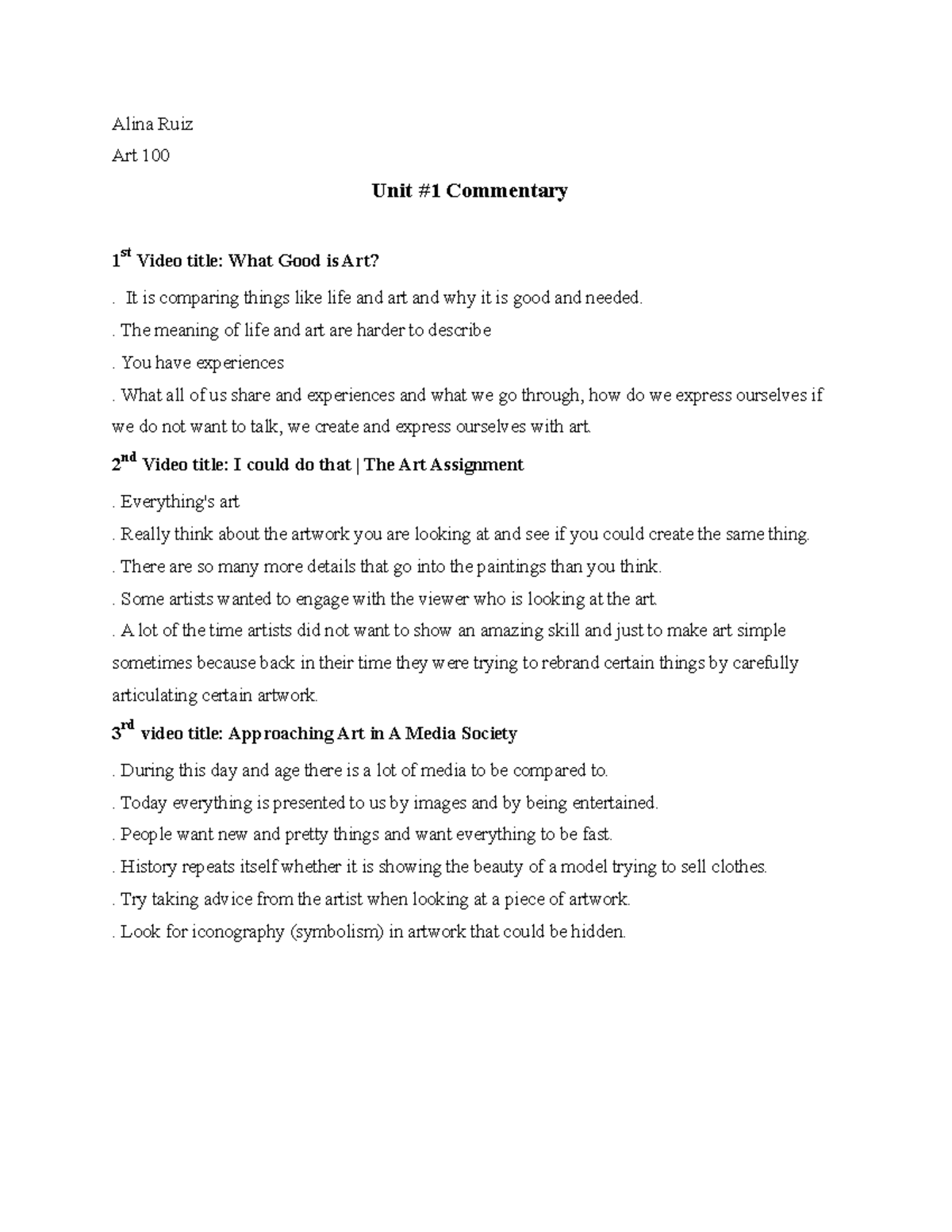 1st commentary - hbhkvk - Alina Ruiz Art 100 Unit #1 Commentary 1 st ...