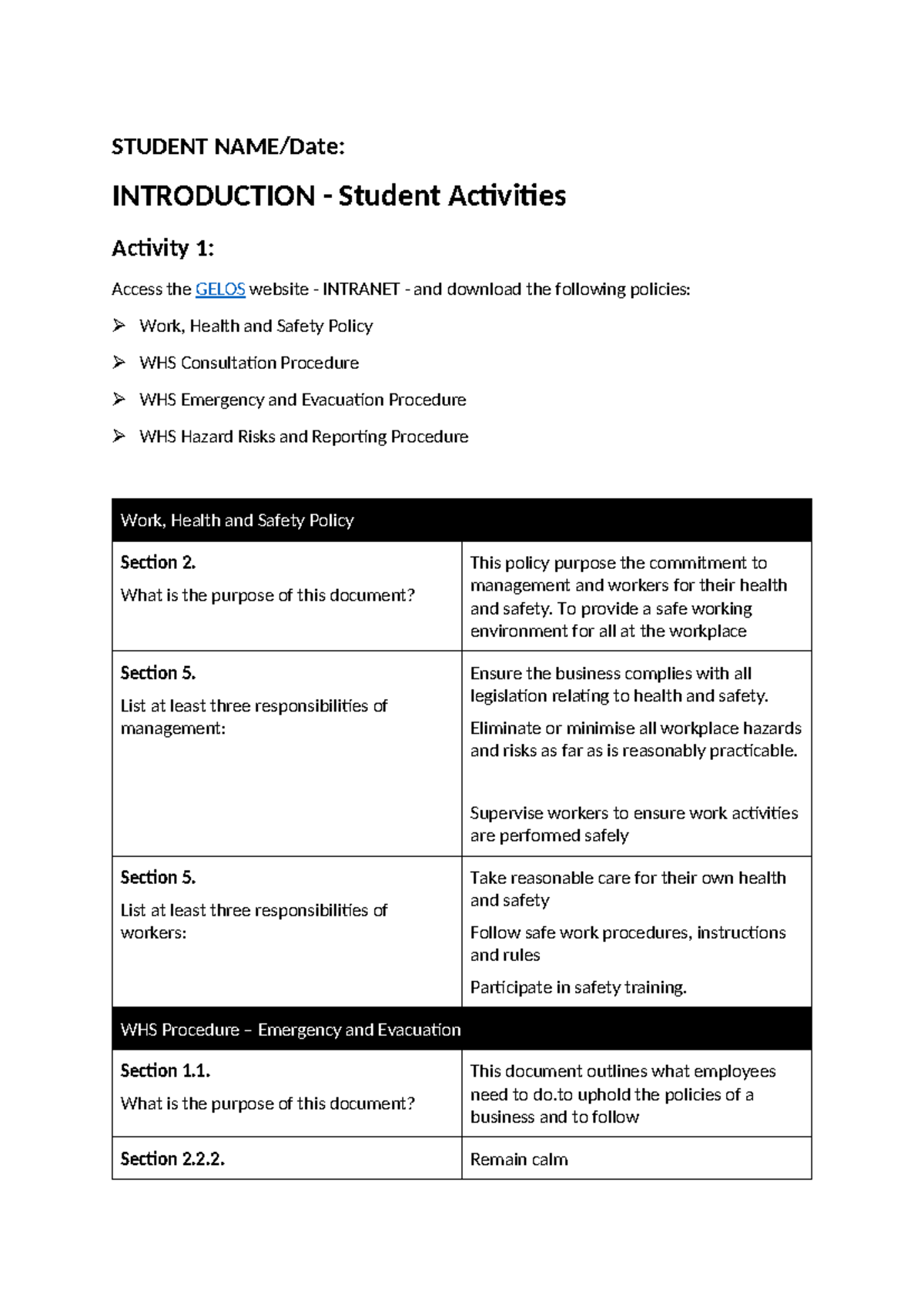 Bsbwhs 311 - Student Introduction activities - STUDENT NAME/Date ...