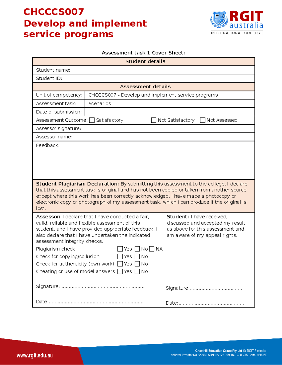 Assessment task 1 - good stuff - Develop and implement service programs ...