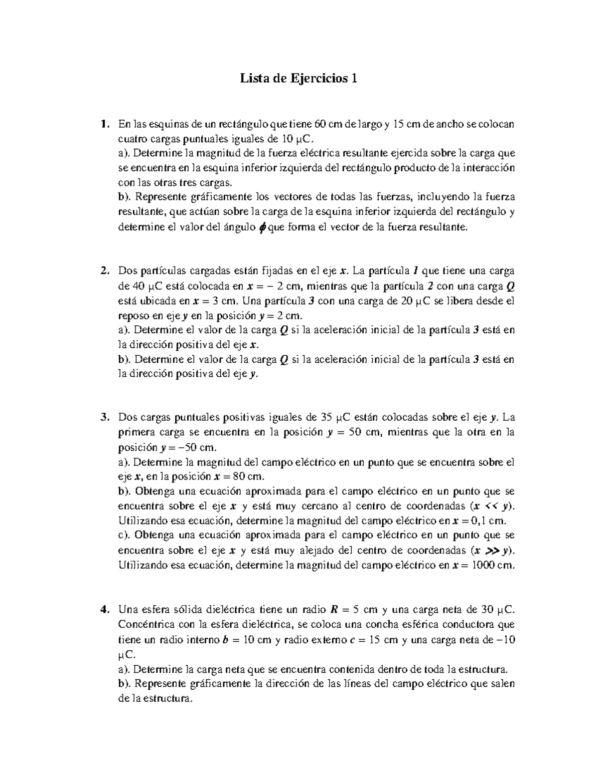 Lista de Ejercicios 1 - gil capote - Lista de Ejercicios 1 En las esquinas de un rectángulo que ...