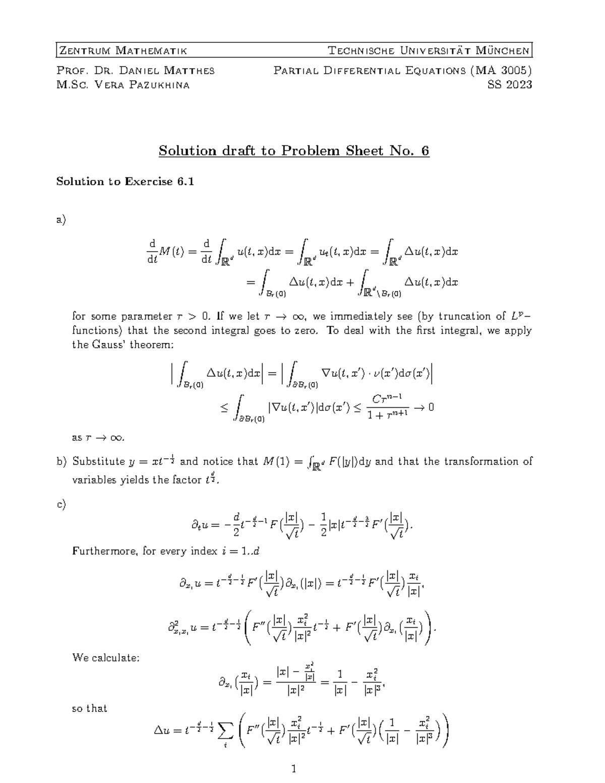 PDE Ex Sheet 06 sol - Zentrum Mathematik Technische Universit ̈at M ...