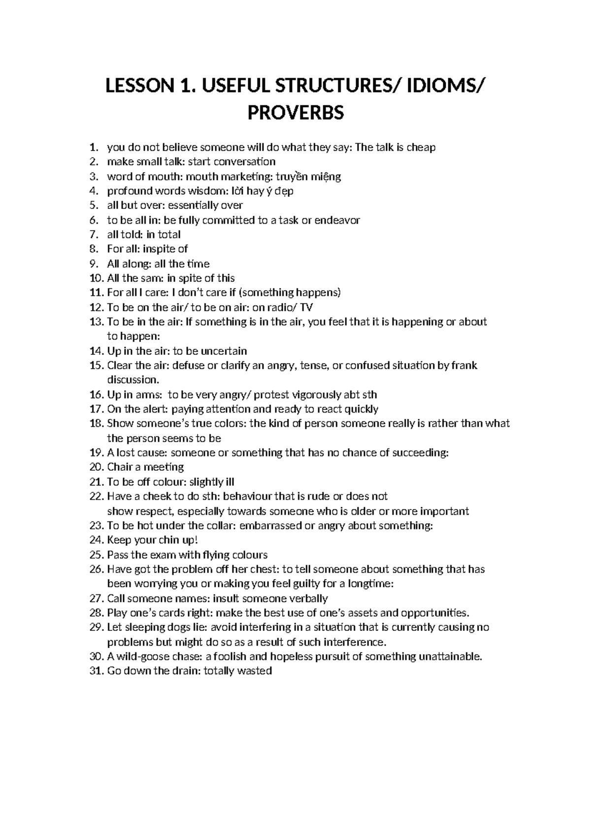 Lesson 1.Useful phrases - LESSON 1. USEFUL STRUCTURES/ IDIOMS/ PROVERBS ...