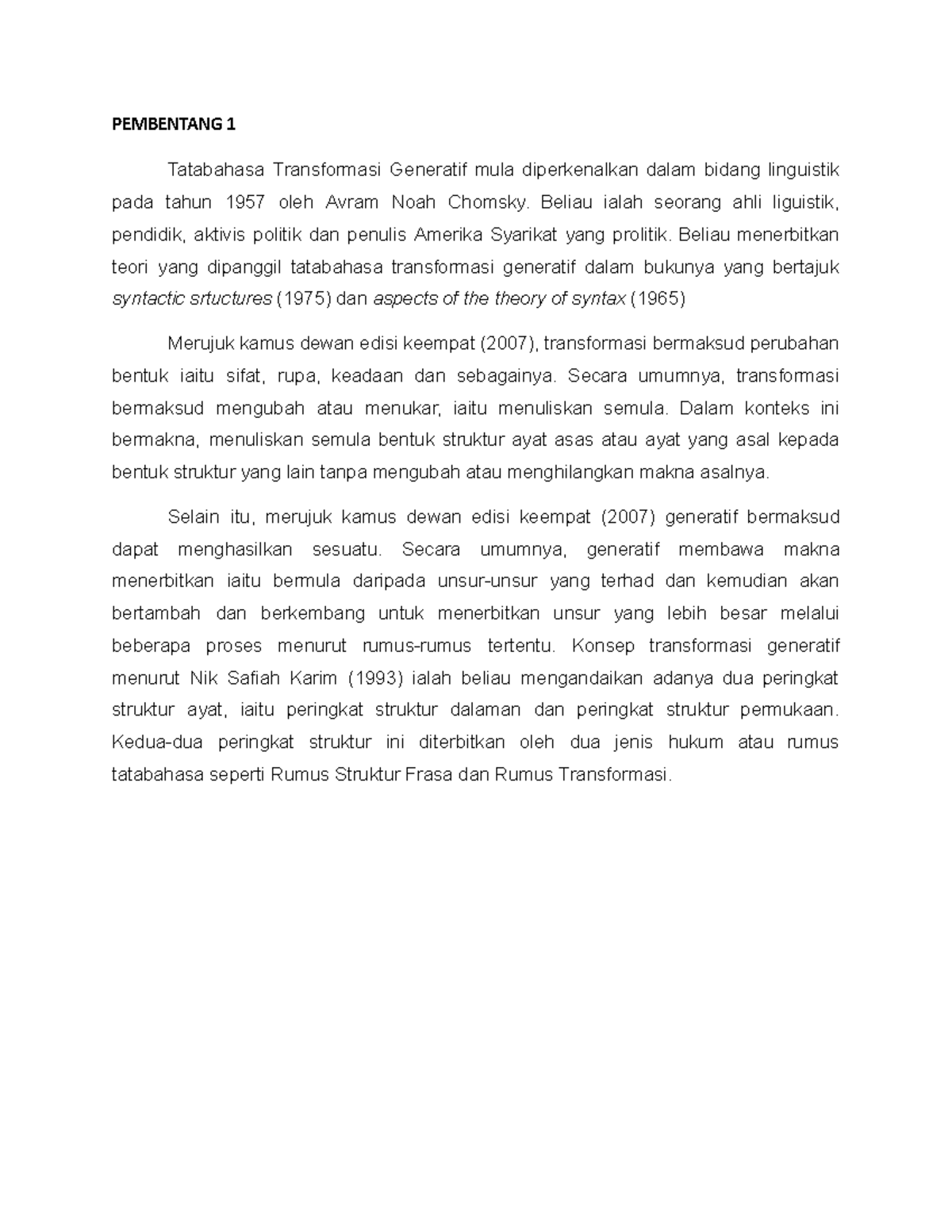 Tatabahasa Transformasi Generatif - Beliau ialah seorang ahli liguistik ...