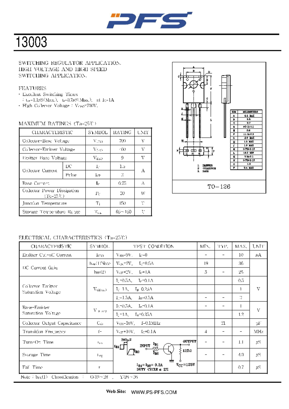 13003 - Transistor regulador High Voltage - PFS 13003 SWITCHING ...