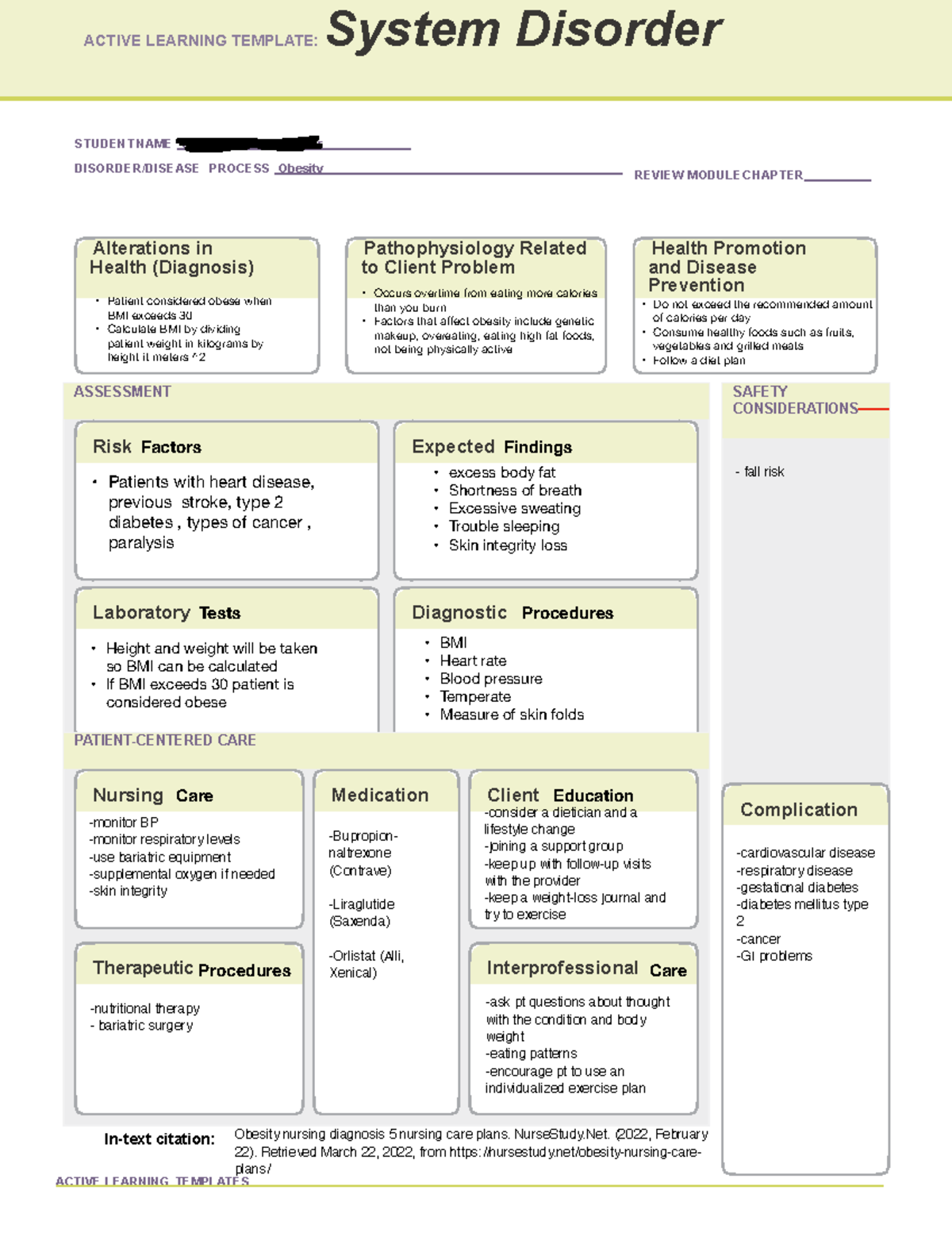 Obesity Pathomap - ACTIVE LEARNING TEMPLATE: System Disorder STUDENT ...
