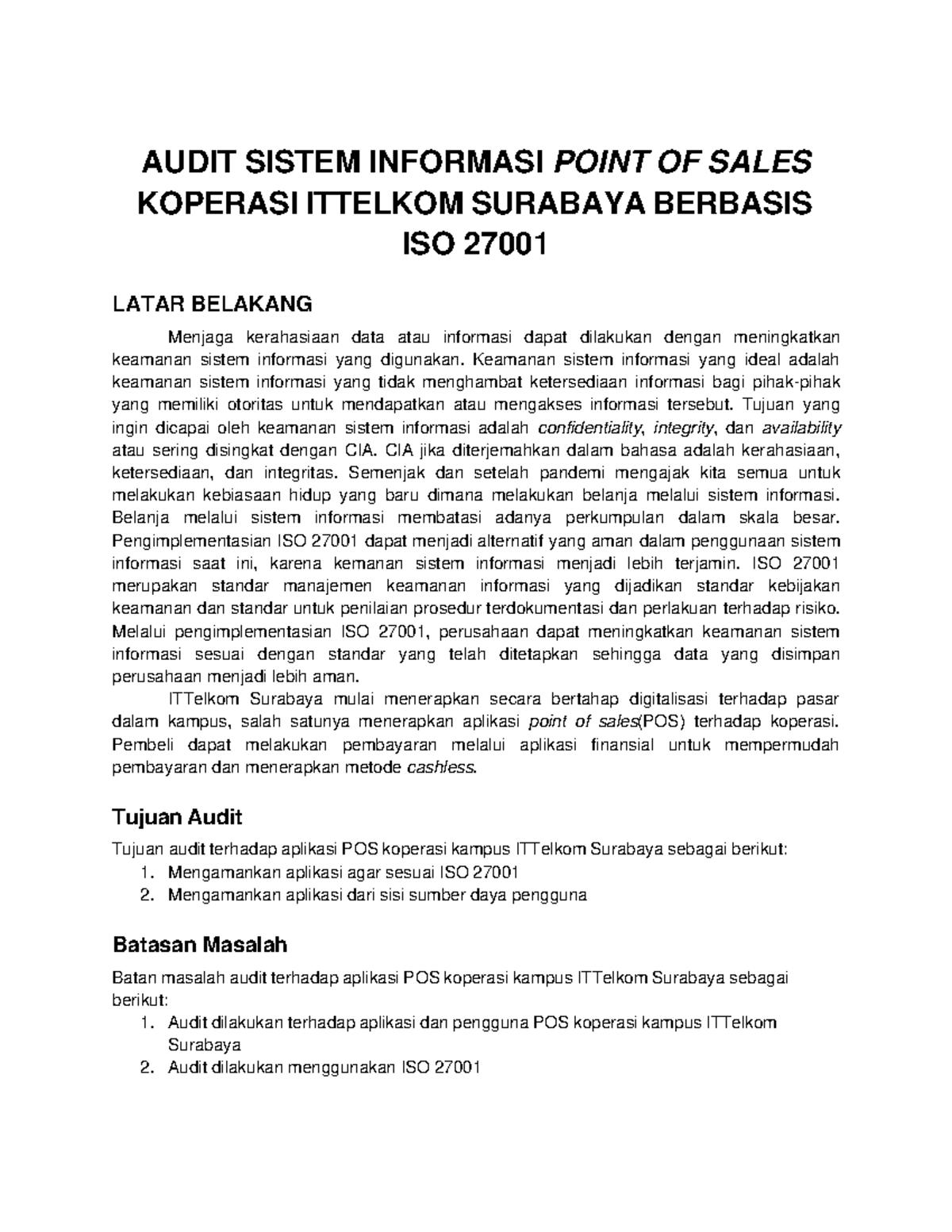 Audit Proposal 2 - AUDIT SISTEM INFORMASI POINT OF SALES KOPERASI ...