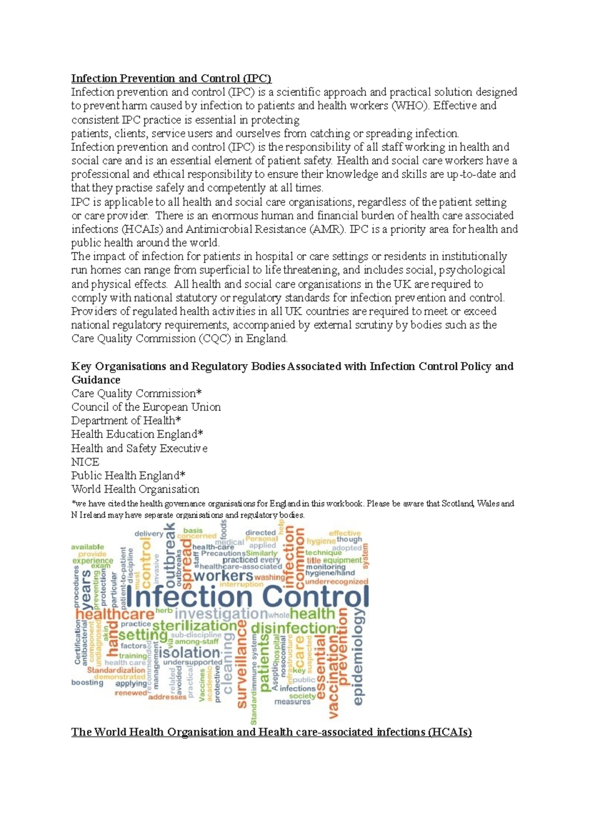Infection Prevention and Control notes - Infection Prevention and ...