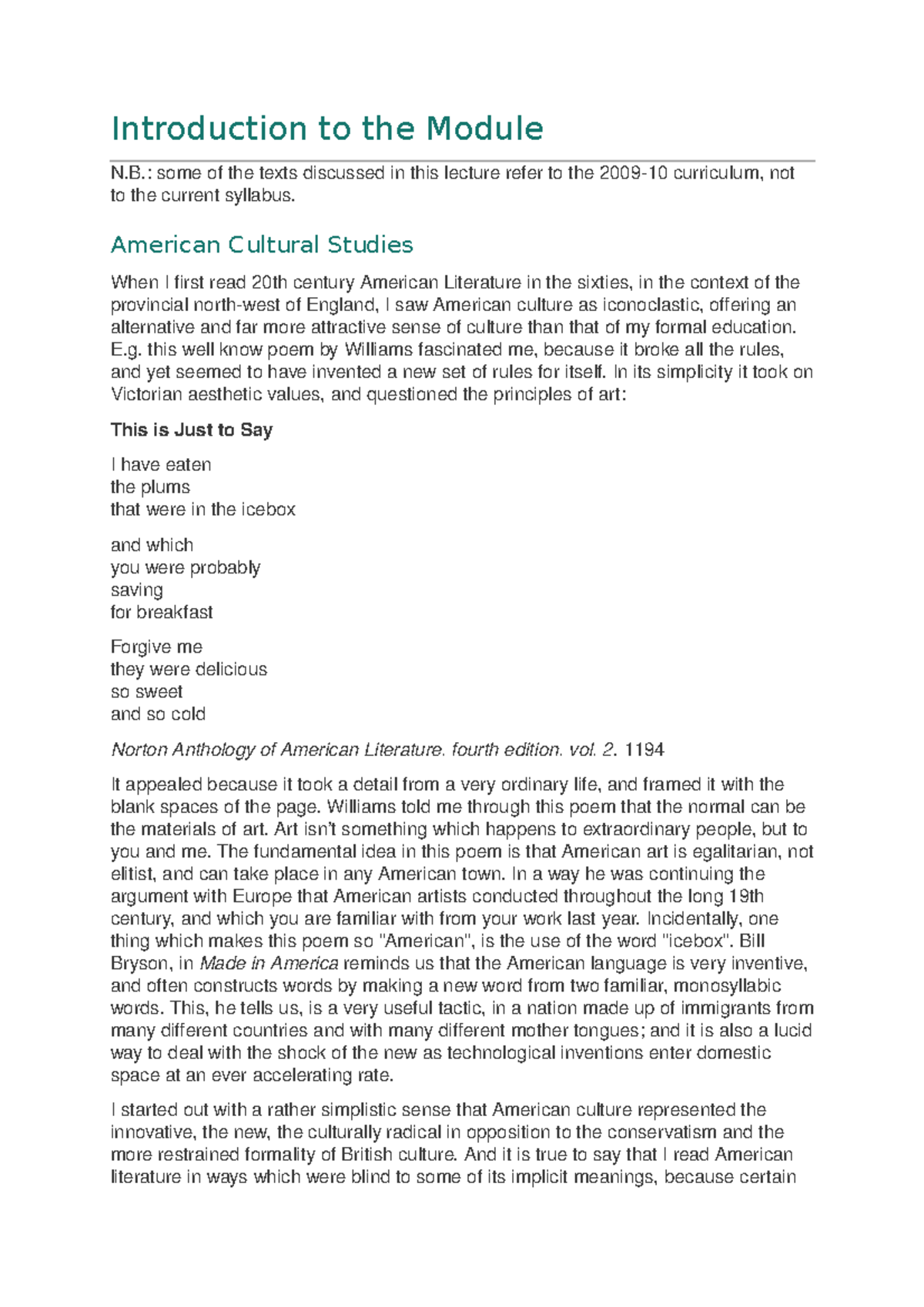 EN304 2009-2010 Lecture 1 - Introduction - Introduction to the Module N ...