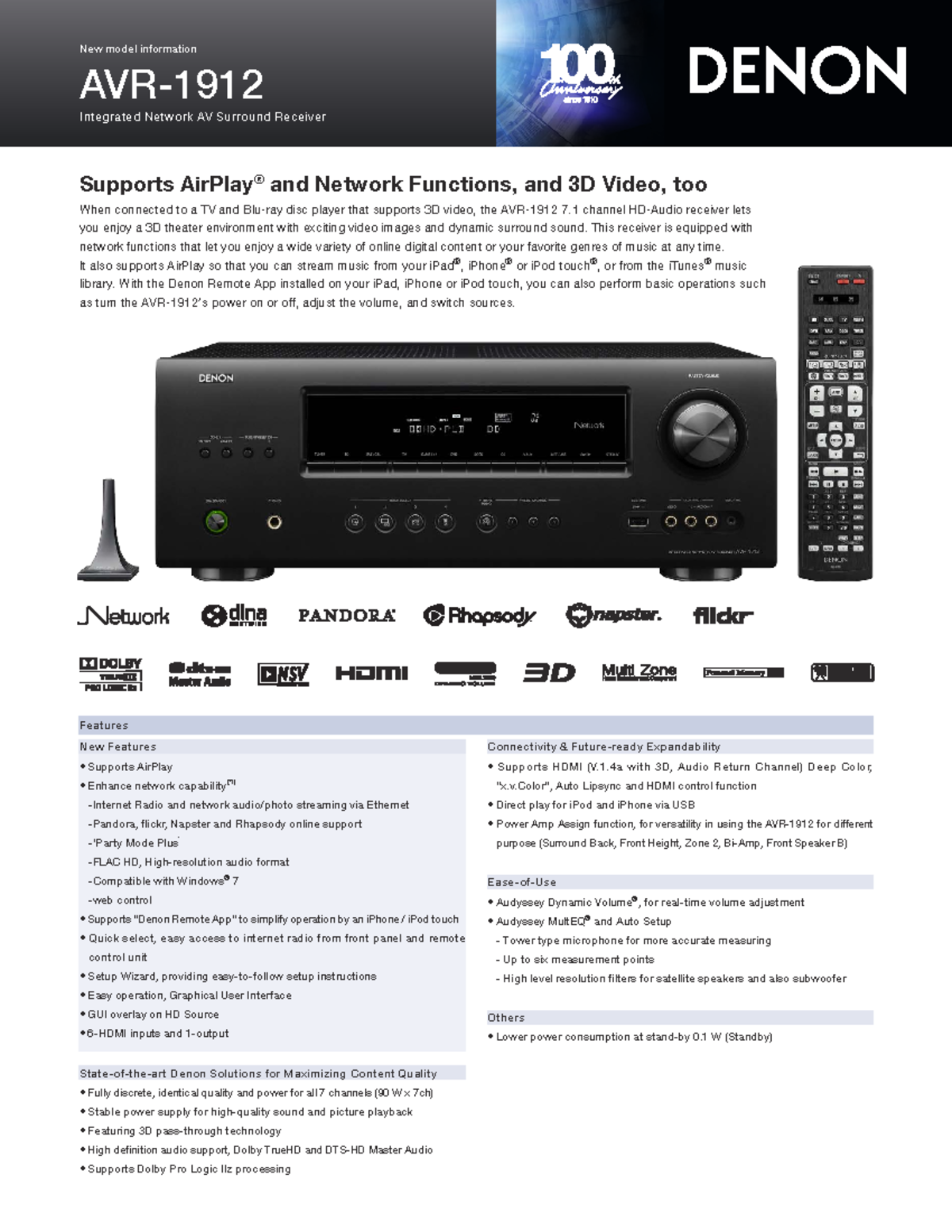 Specification Sheet AVR1912 - AVR- Integrated Network AV Surround ...