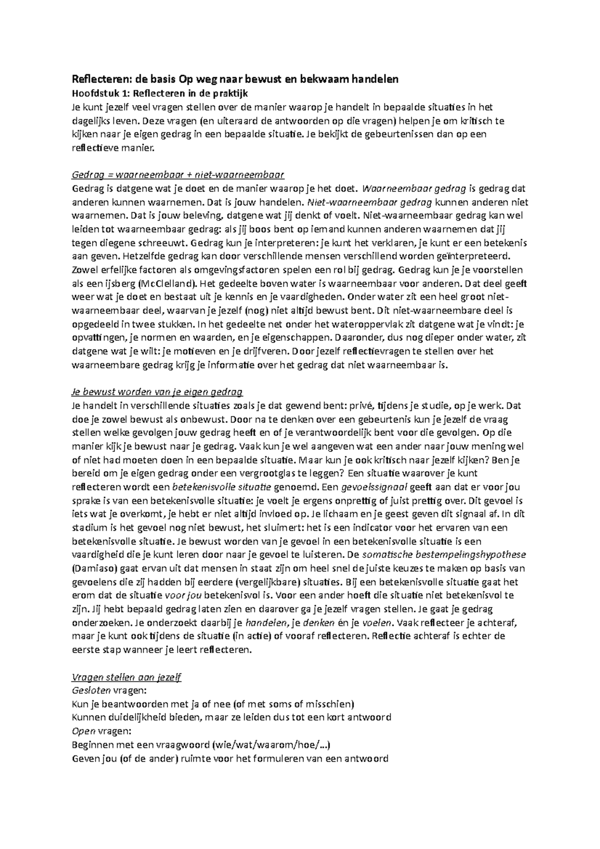 Samenvatting Reflecteren: de Basis - Reflecteren: de basis Op weg naar ...