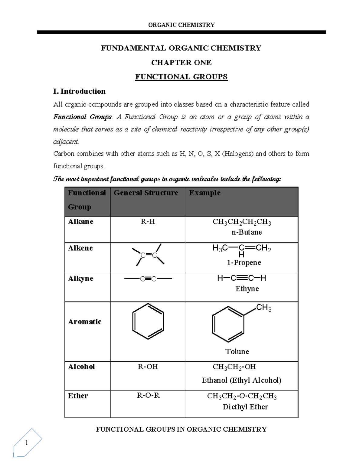 Chapter One Functional Groups in Organic Chemistry - ####### FUNCTIONAL ...