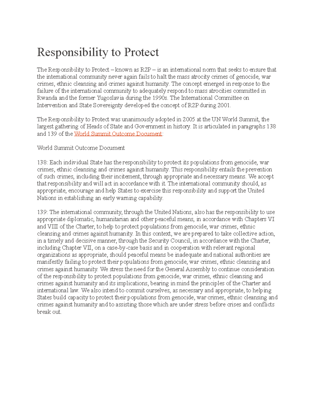 R2P - Responsibility to Protect The Responsibility to Protect – known ...